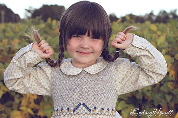 Girls Hand Smocked Fall Dress with Long Sleeves