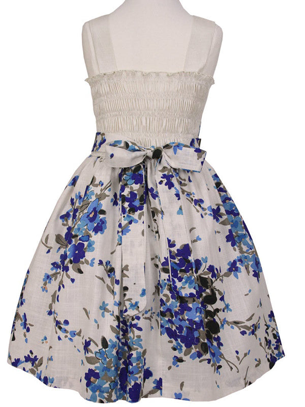 Linen and Taffeta Girls Smocked Easter Dress