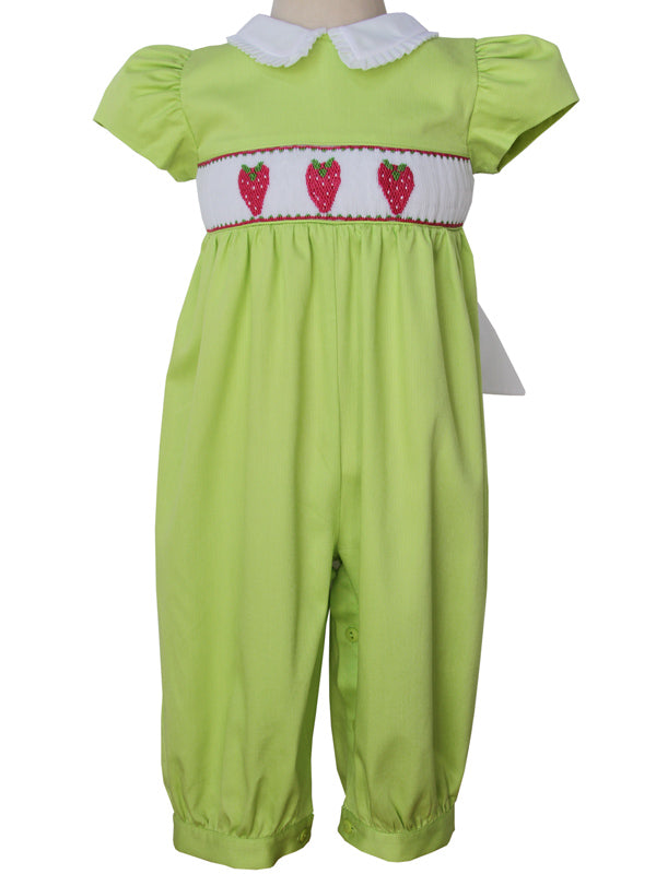 Baby Girls Smocked Strawberry Long Bubble Romper