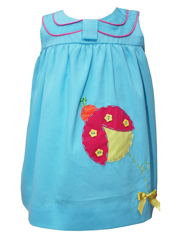Baby Girls Ladybug Spring Summer Dress in Turquoise Cotton 6 Months