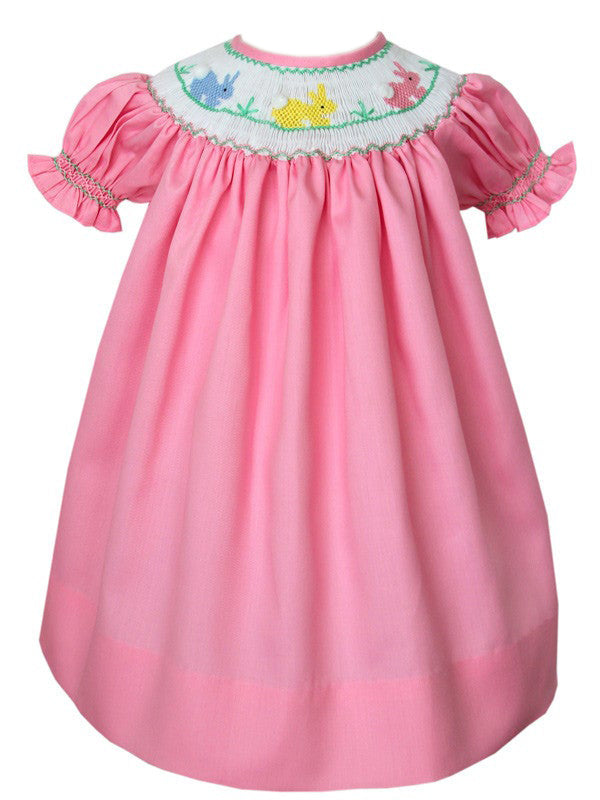 Girls Easter Bishop Dress with Smocked Pink Bunny 7