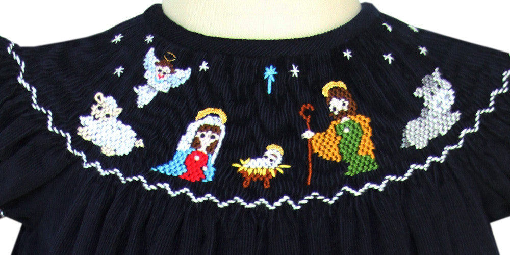 Baby Girls Nativity of Jesus Smocked Bishop Christmas Dress