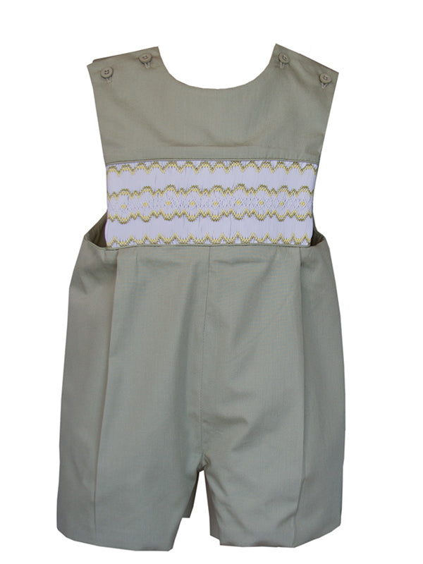 Boy's Hand Smocked Olive Green Summer Shortalls