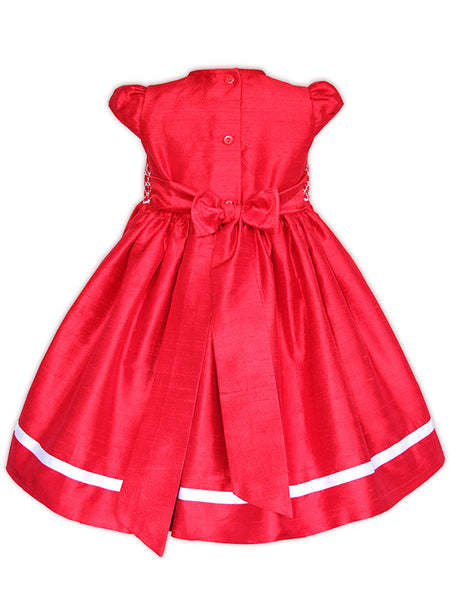 Luxurious Hand Smocked Girl's Red Silk Dress